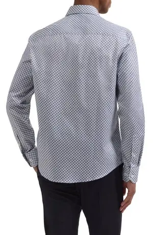 Bugatchi Axel Shaped Fit Geo Print Cotton Button-up Shirt - Navy