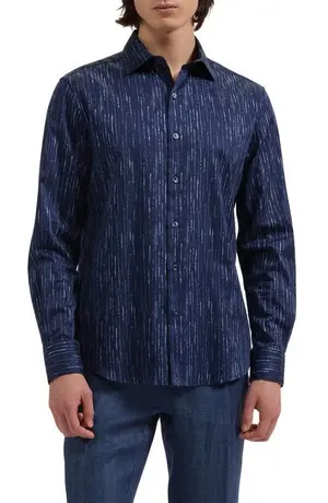 Bugatchi Axel Shaped Fit Chalk Stripe Stretch Cotton Button-up Shirt