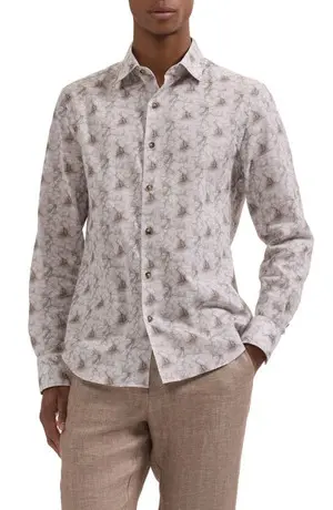 Bugatchi Julian Shaped Fit Floral Cotton Button-up Shirt - Limestone