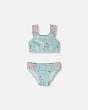 DEUX PAR DEUX Two-piece Seahorse Swimsuit - Blue Seahorse Print
