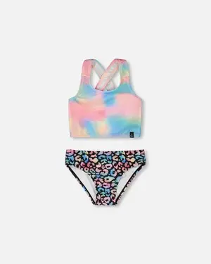 DEUX PAR DEUX Two-piece Sporty Crop Top Swimsuit - Multicolor
