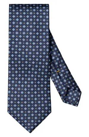 Eton Floral Print Silk Twill Neck Tie Navy