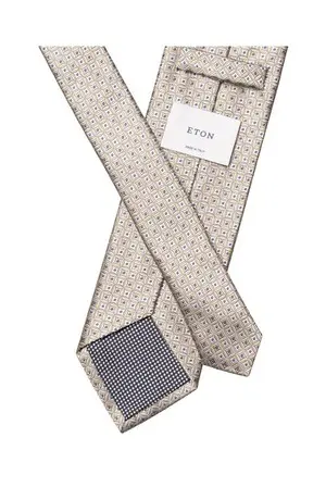 Eton Geometric Silk Jacquard Neck Tie - Light Grey