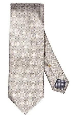 Eton Geometric Silk Jacquard Neck Tie - Light Grey