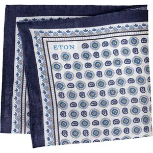 Eton Geometric Print Linen Pocket Square - Navy