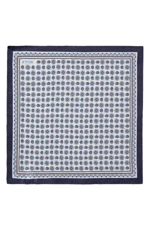 Eton Geometric Print Linen Pocket Square - Navy