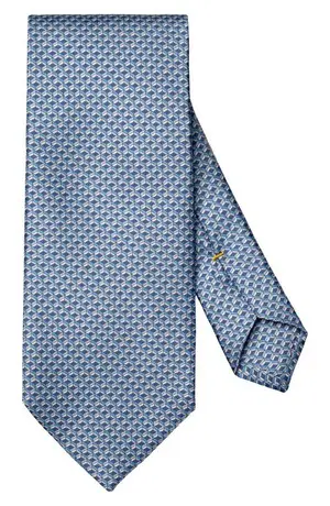Eton Geometric Print Silk Twill Standard Neck Tie - Blue