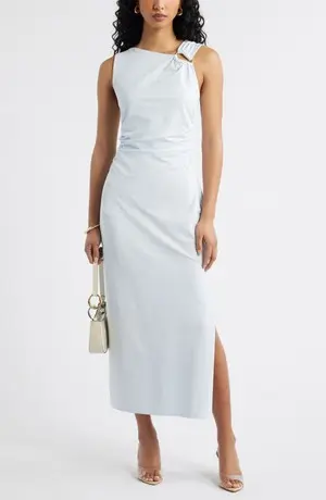 OPEN EDIT Asymmetric Neck Midi Dress - Blue Breeze