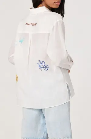 Astr The Label Trace Embroidered Button-up Shirt