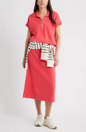 Caslon Jetset Cotton Blend Knit Midi Skirt - Red Geranium