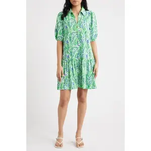 Lilly Pulitzer® Bingley Printed Cotton Minidress - Green Lilly Of The Valley