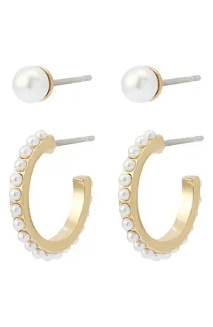 ALLSAINTS Set Of 2 Faux Pearl Stud & Huggie Hoop Set - Gold/pearl