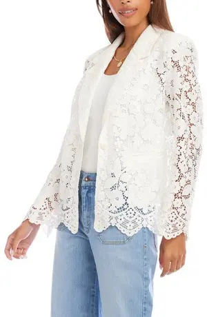 Karen Kane Scallop Trim Lace Blazer - Off White