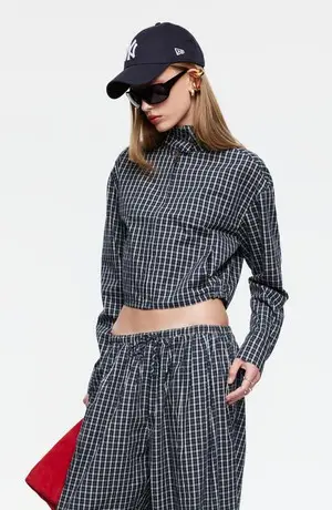 Lioness Cotton Plaid Crop Jacket