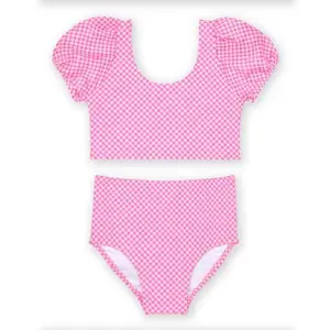FLORENCE EISEMAN Gingham Puff Sleeve Bikini - Pink/white