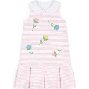 FLORENCE EISEMAN Striped Pique Dress With Appliqué Tulips