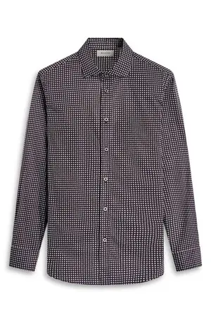 Bugatchi Axel Shaped Fit Geo Print Stretch Cotton Button-up Shirt - Black