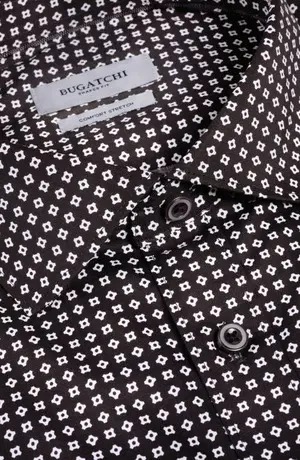 Bugatchi Axel Shaped Fit Geo Print Stretch Cotton Button-up Shirt - Black
