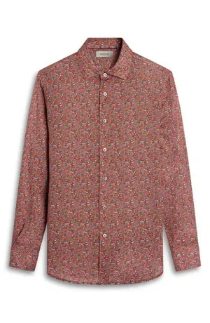 Bugatchi Julian Shaped Fit Floral Linen Button-up Shirt - Sienna