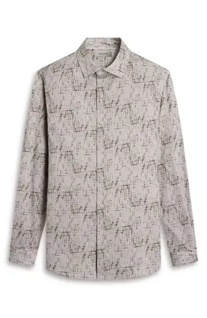 Bugatchi Julian Shaped Fit Abstract Geo Print Stretch Cotton Button-up Shirt - Khaki