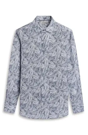 Bugatchi Julian Shaped Fit Palm Leaf Print Linen Button-up Shirt - Navy