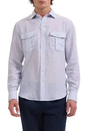 Bugatchi Jasper Linen Blend Button-up Shirt - Air Blue