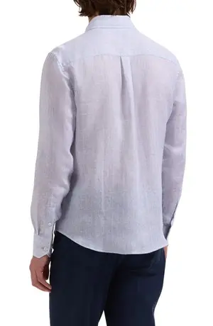 Bugatchi Jasper Linen Blend Button-up Shirt - Air Blue
