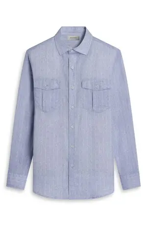 Bugatchi Jasper Linen Blend Button-up Shirt - Air Blue