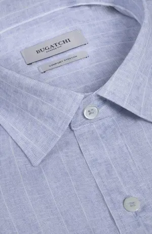Bugatchi Jasper Linen Blend Button-up Shirt - Air Blue