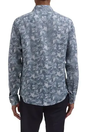 Bugatchi Julian Shaped Fit Abstract Leaf Print Linen Button-up Shirt - Ether