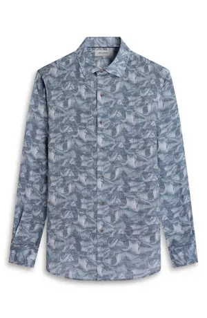 Bugatchi Julian Shaped Fit Abstract Leaf Print Linen Button-up Shirt - Ether