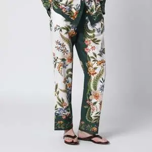 Farm Rio Floral Embroidered Linen Blend Trousers - Multicolor
