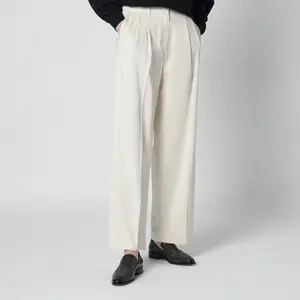 DUNST Ivory Double-pleat Trousers In Cotton Blend - White