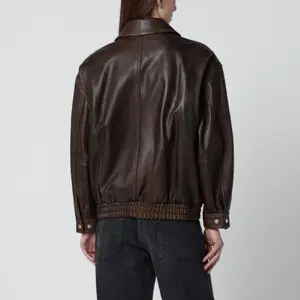 DUNST Leather Bomber Jacket - Brown