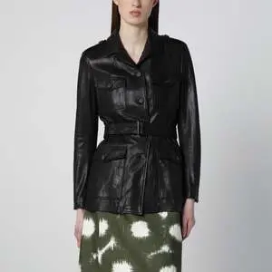 Tagliatore Leather Belted Jacket - Black