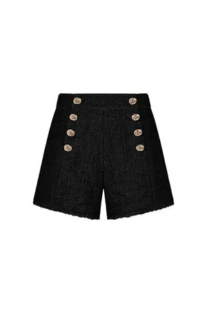 THE NOLI SHOP Tamara Tweed Button Shorts - Black