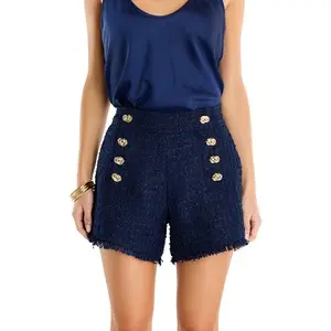 THE NOLI SHOP Tamara Tweed Button Short - Navy