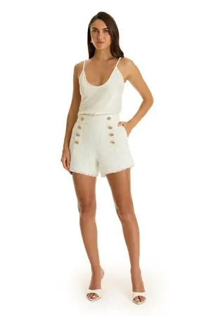 THE NOLI SHOP Tamara Tweed Button Shorts - White