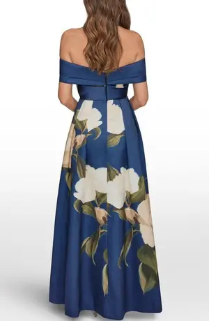 Donna Karan New York Floral Off-the-shoulder Gown