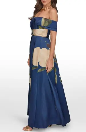 Donna Karan New York Floral Off-the-shoulder Gown