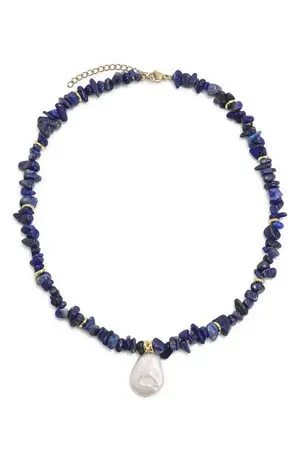 PETIT MOMENTS Vetta Freshwater Pearl Pendant Necklace - Blue