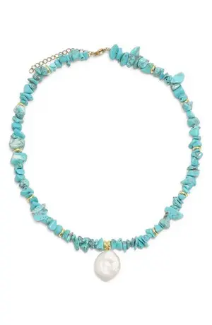 PETIT MOMENTS Vetta Freshwater Pearl Pendant Necklace - Turquoise