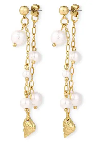 PETIT MOMENTS Dune Faux Pearl Chain Drop Earrings - Gold