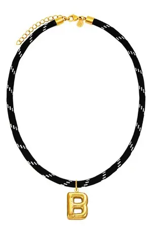 PETIT MOMENTS Bubble Initial Pendant Cord Necklace Black-b