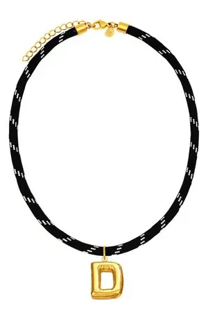 PETIT MOMENTS Bubble Initial Pendant Cord Necklace Black-d