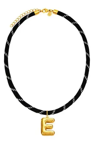 PETIT MOMENTS Bubble Initial Pendant Cord Necklace Black-e