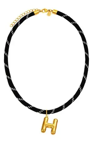 PETIT MOMENTS Bubble Initial Pendant Cord Necklace Black-h