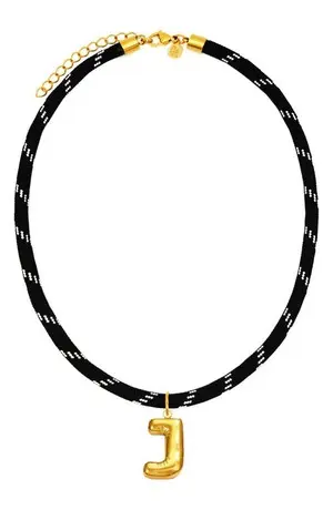 PETIT MOMENTS Bubble Initial Pendant Cord Necklace - Black-j