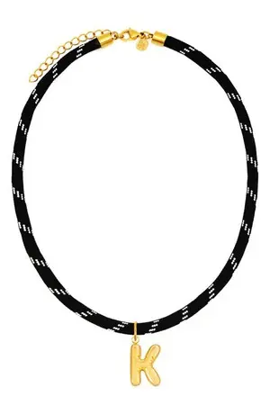 PETIT MOMENTS Bubble Initial Pendant Cord Necklace Black-k