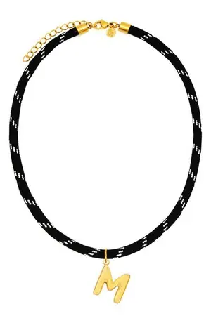 PETIT MOMENTS Bubble Initial Pendant Cord Necklace Black-m